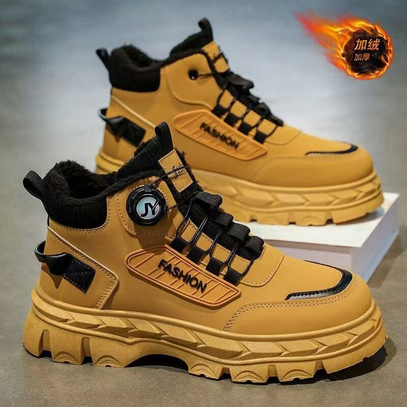 Зимние новые высокие ботинки Мартин с флисовой подкладкой для мужчин, британский ретро стиль рабочей обуви, утолщенные снежные ботинки с флисовой подкладкой