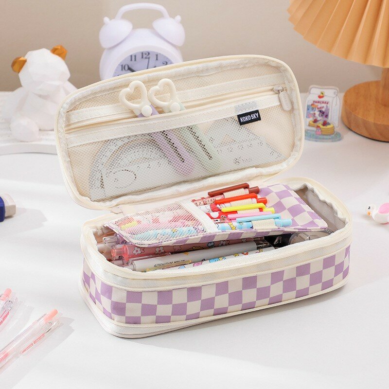 Кросс-бордерный пенал большой емкости с несколькими слоями, серия макаронных цветов, двойная молния, растягивающийся композитный тканевый пенал, многофункциональный пенал