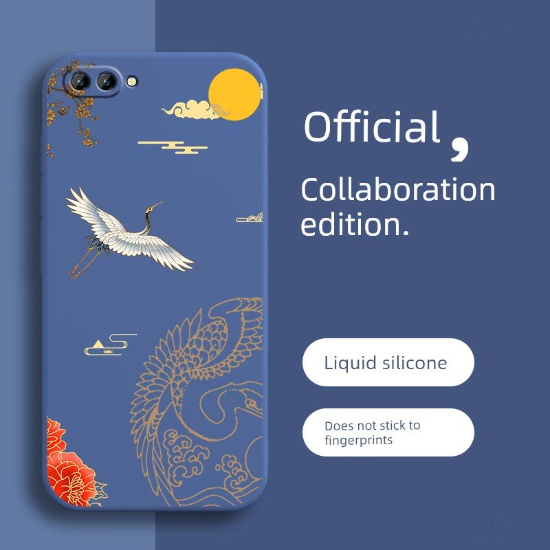 Жидкий силиконовый чехол для Honor V10, синий рисунок, матовый, полная защита от ударов