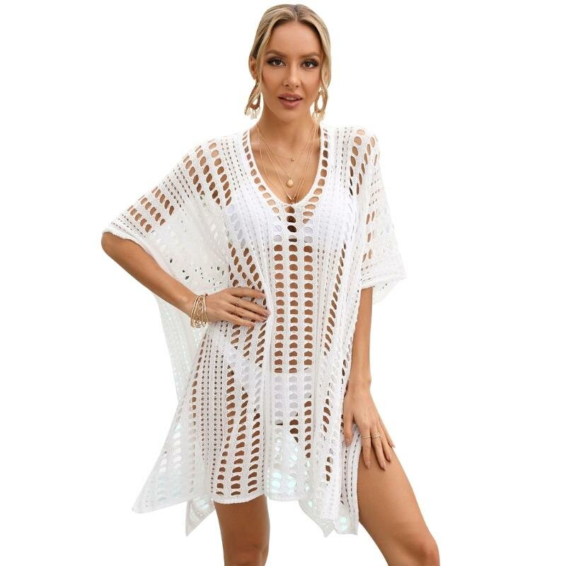 Женское вязаное пончо для пляжа, Белый