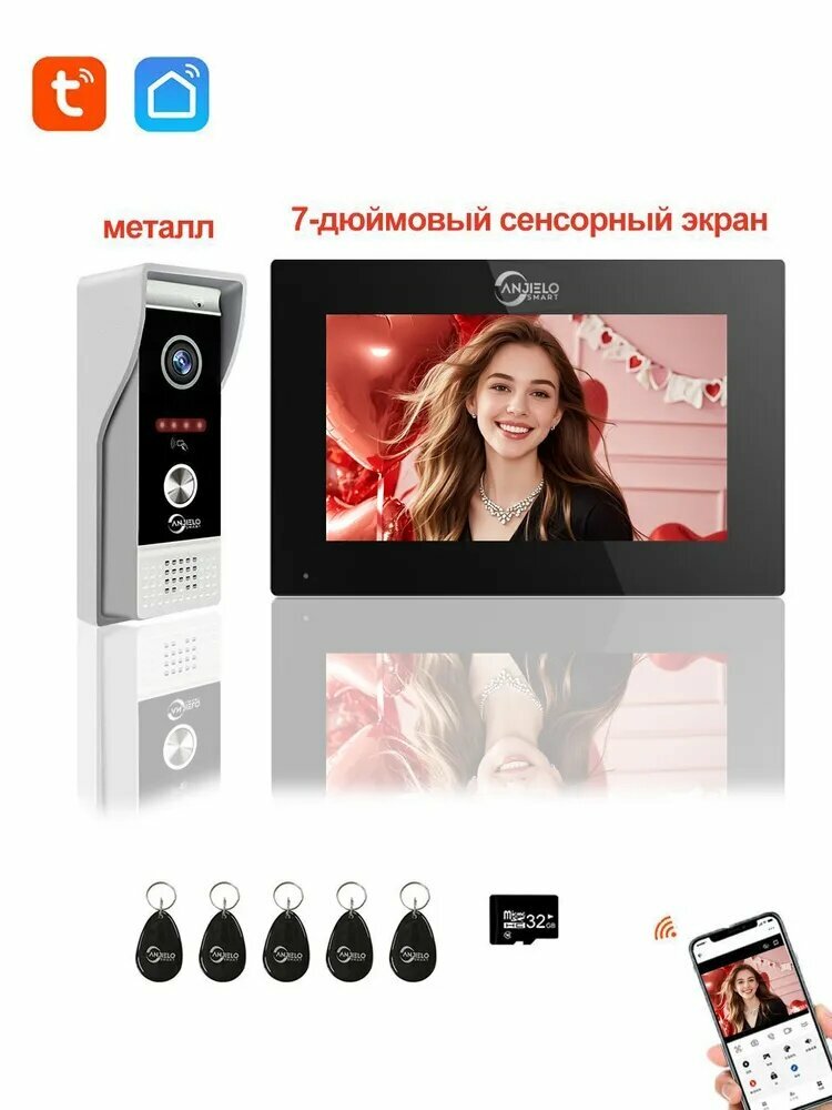 7-дюймовым сенсорным экраном видеодомофон для дома с IC-картой и Водонепроницаемая металлическая панель вызова