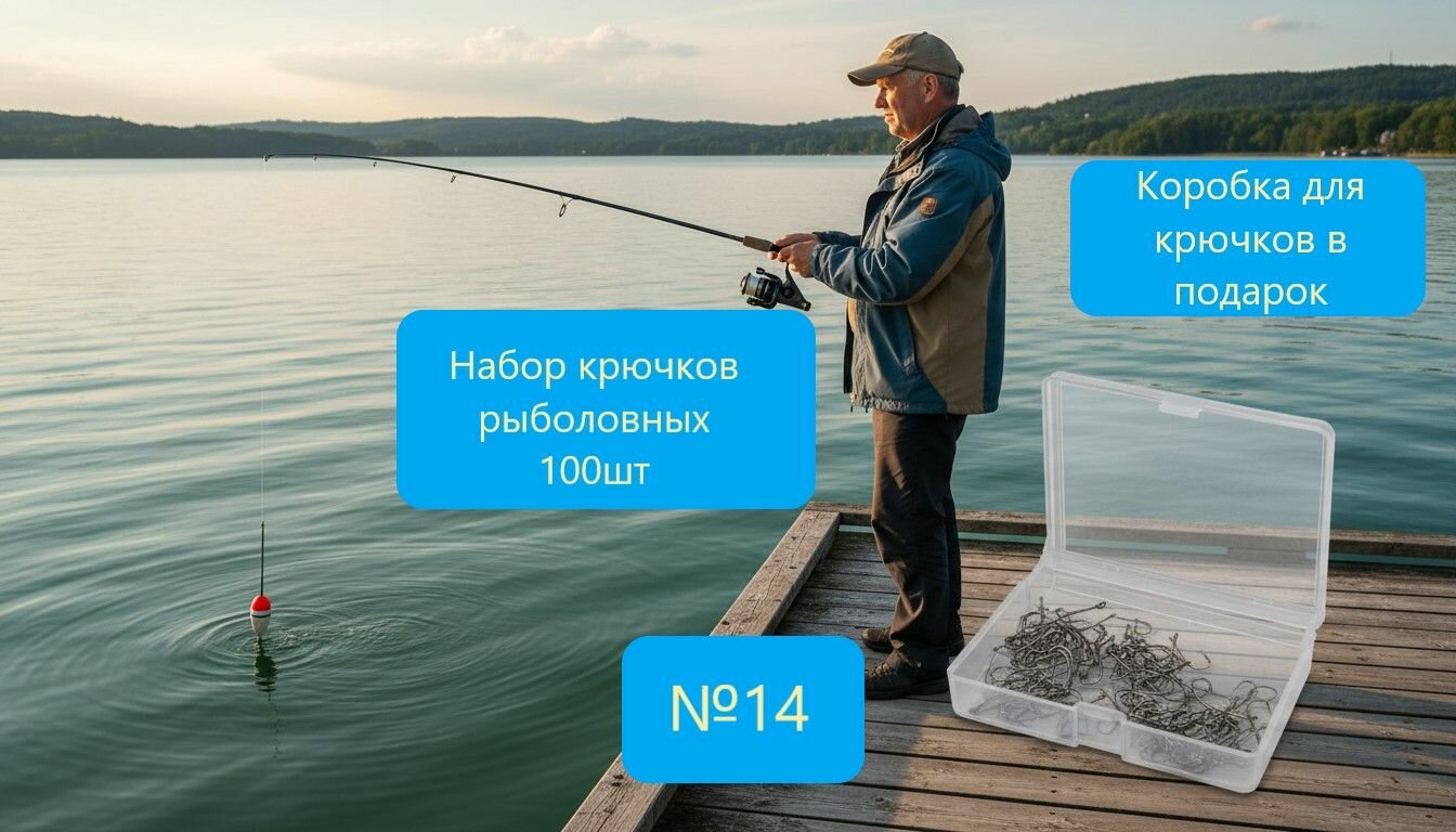 Набор крючков рыболовных №14 100шт в коробке