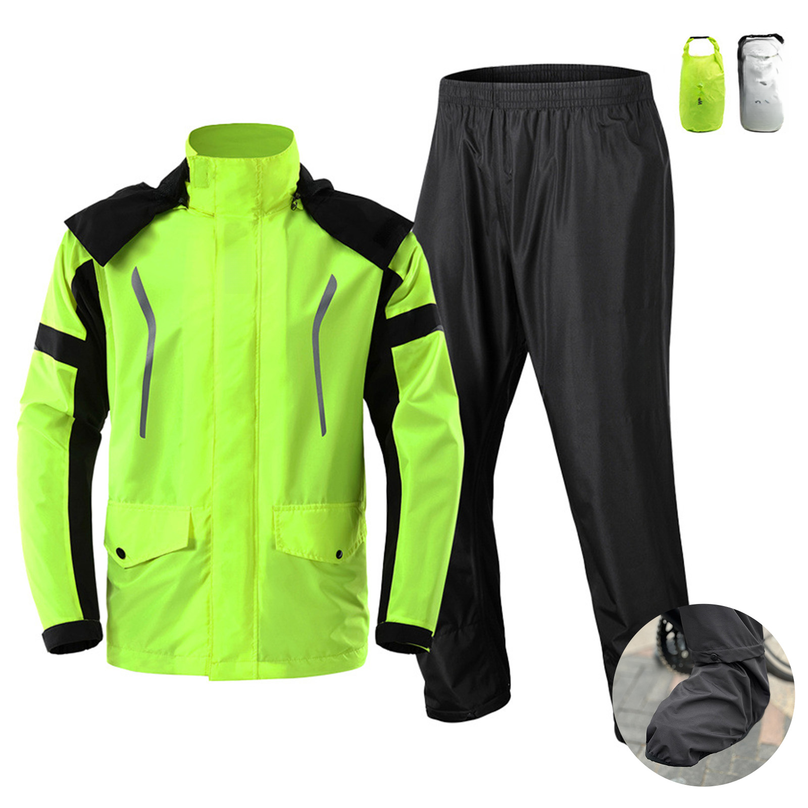 Набор дождевиков для велосипеда из полиэстера, водонепроницаемый, для активного отдыха и велосипедного спорта, черный/зеленый, размеры M/ L/ XL/ 2XL, 1 шт. дождевик