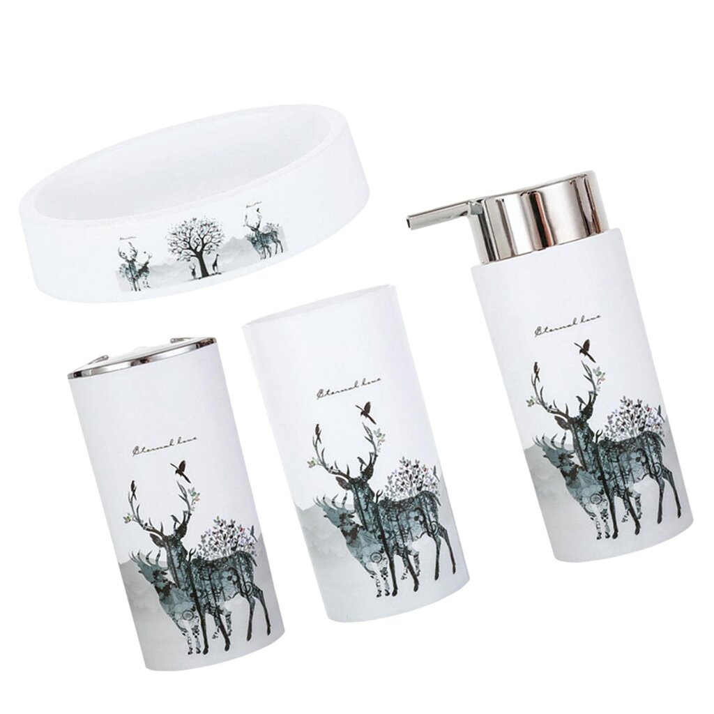 Элегантный набор аксессуаров для ванной с лосиным принтом, 4 предмета