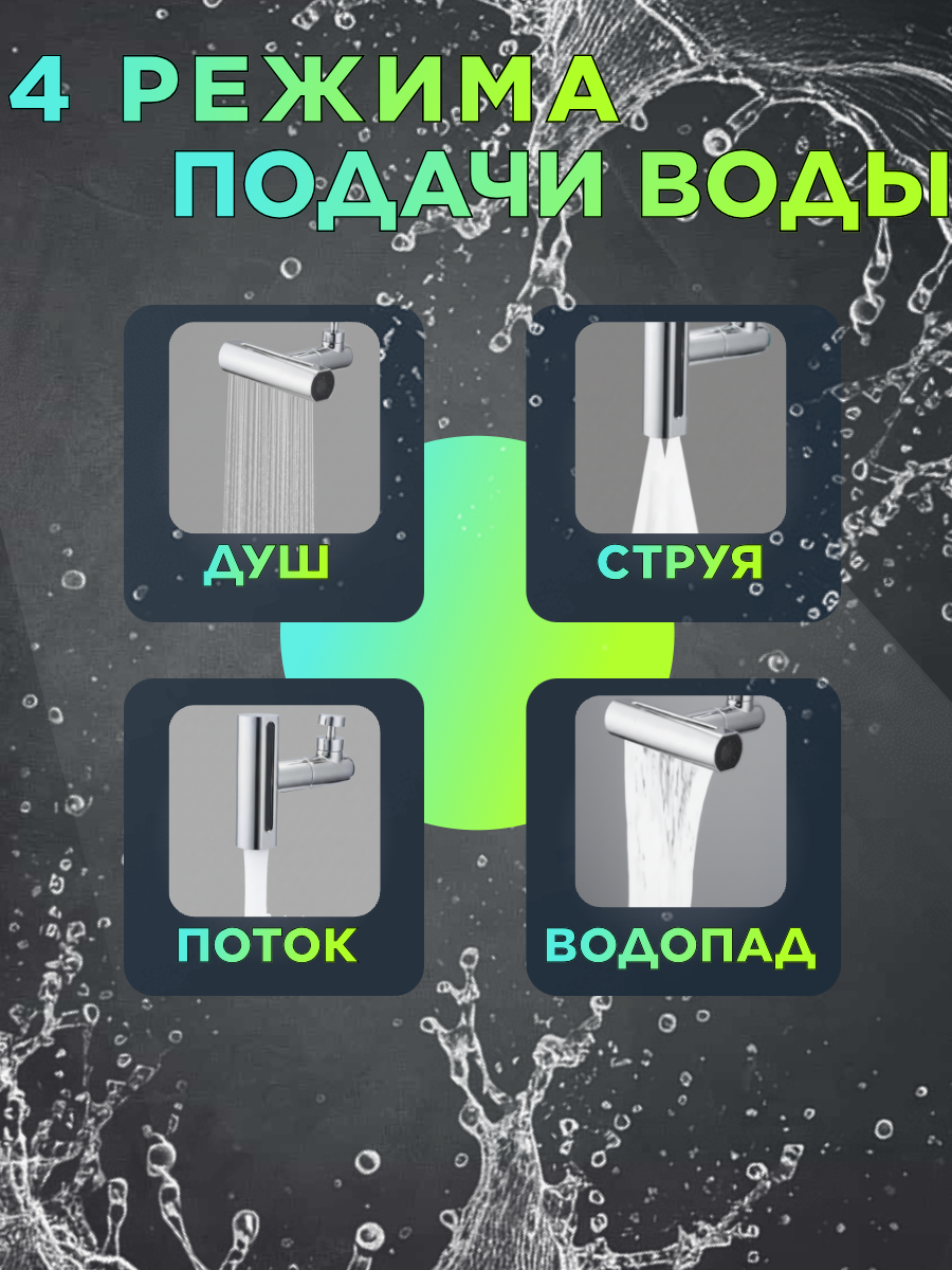 Насадка на смеситель "Водопад", серебристая, с аэратором, латунь/нержавеющая сталь