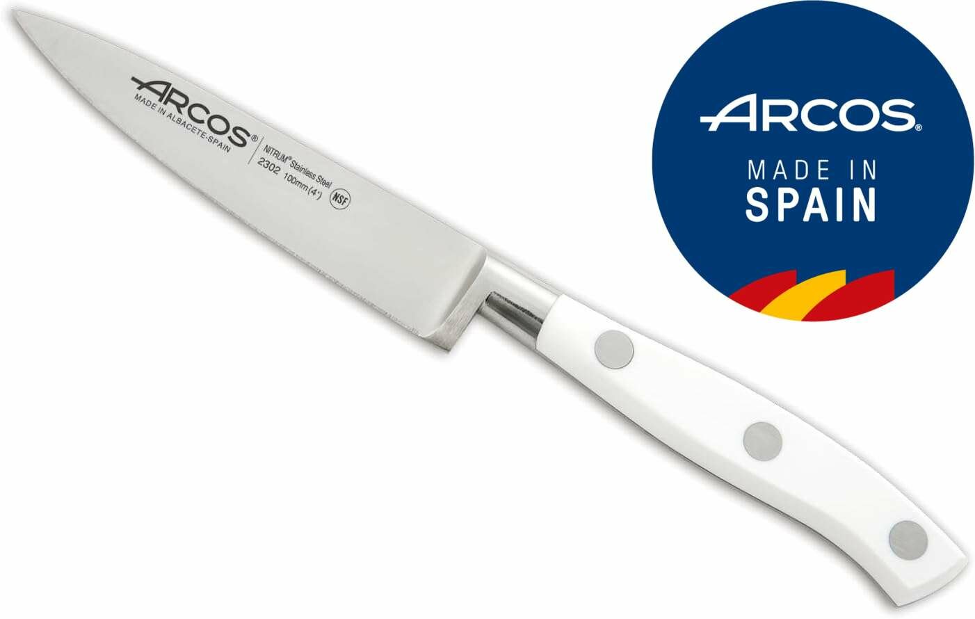 Нож кухонный ARCOS Riviera, кованный, пр-ва Испания, оригинал, лезвие 10 см, для чистки овощей, белый