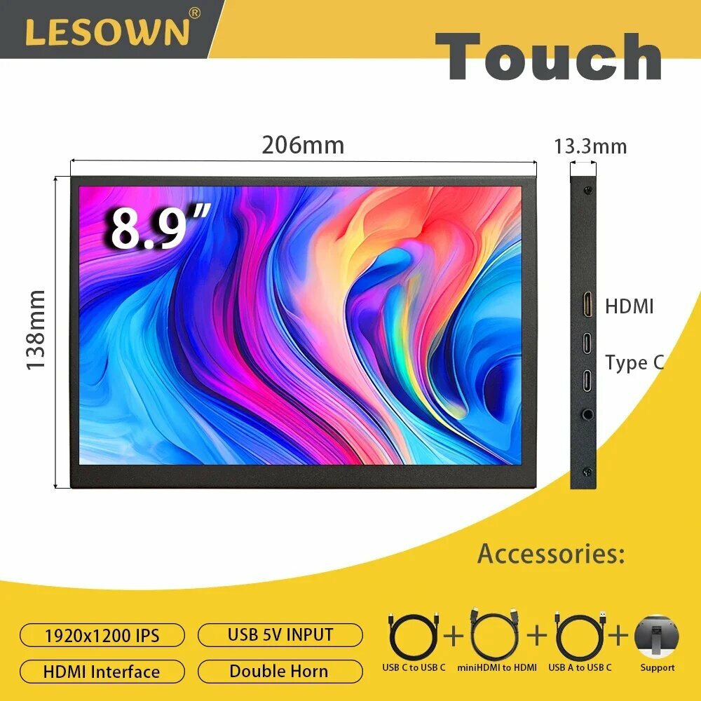 LESOWN сенсорный монитор 8,9 дюйма 8.9in touch monitor