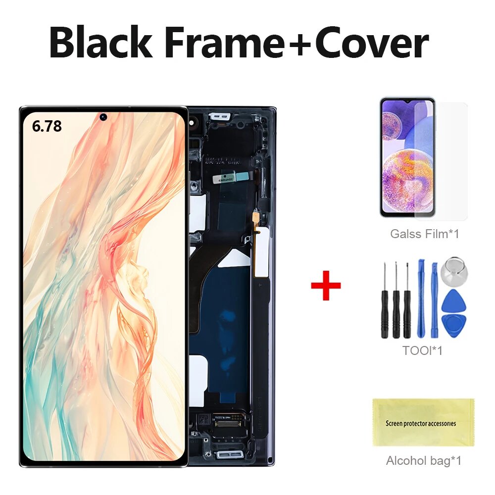 Новый AMOLED-дисплей EU 6,78 дюйма для Samsung Galaxy S22 Ultra 5G LCD S908 EU 6.78 Black Frame
