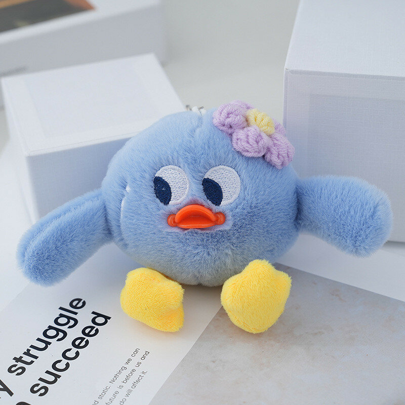 Милый желтый утенок пара Plush брелок для сумки, пушистый уток кулон, синий