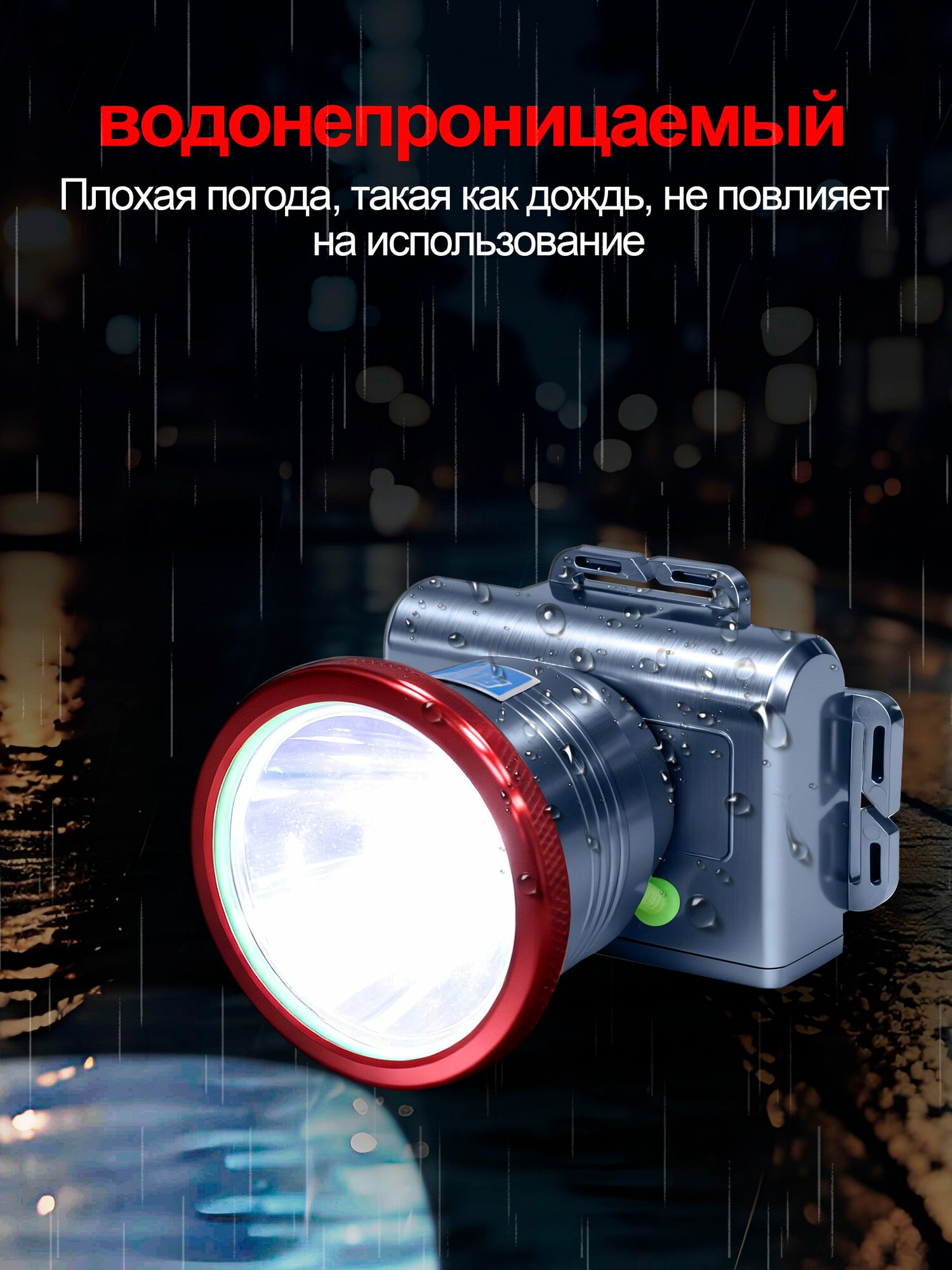 Фонарь налобный аккумуляторный, светодиодный, мощный с зарядкой XP65