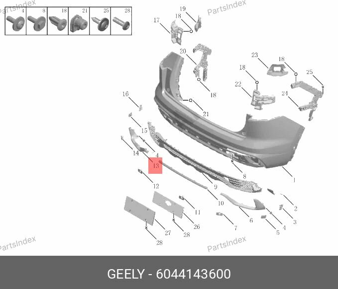 Накладка заднего бампера левая, GEELY 6044143600