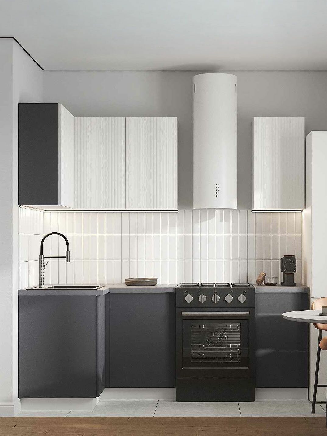 Кухонный гарнитур угловой Комби 2.1х1 м, мебель для дома и кухни, Белый / Бланж / Графит