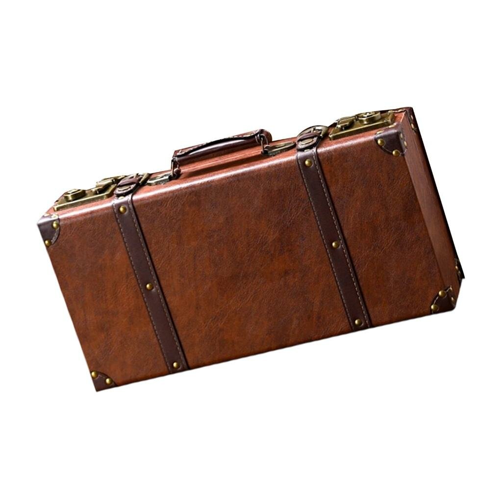 Кожаный деревянный чемодан с металлическими заклёпками, Коричневый