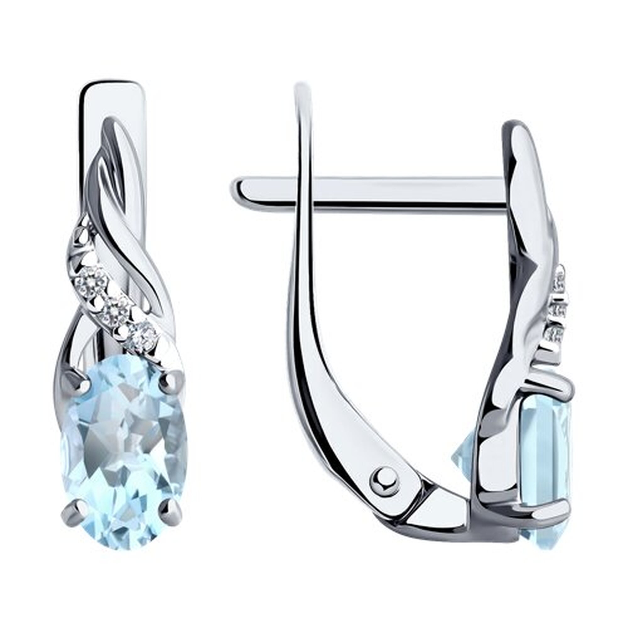 Серьги, серебро, 925 проба, родирование, фианит, топаз