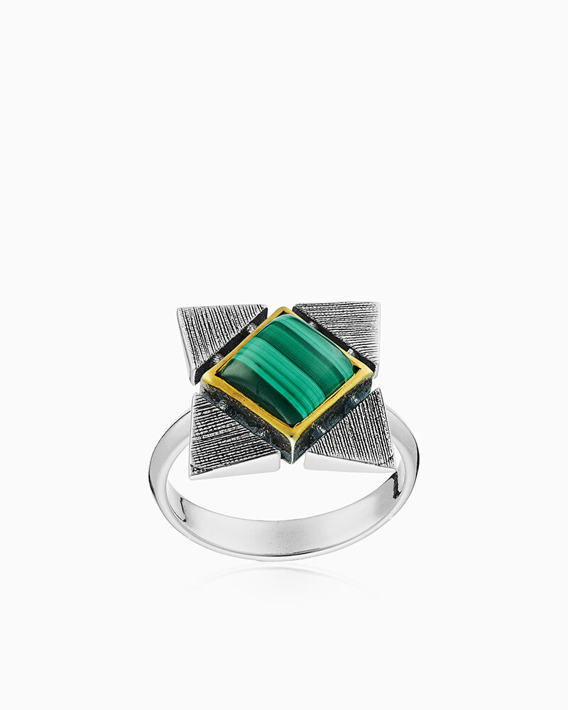 Кольцо, серебро, 925 проба, малахит