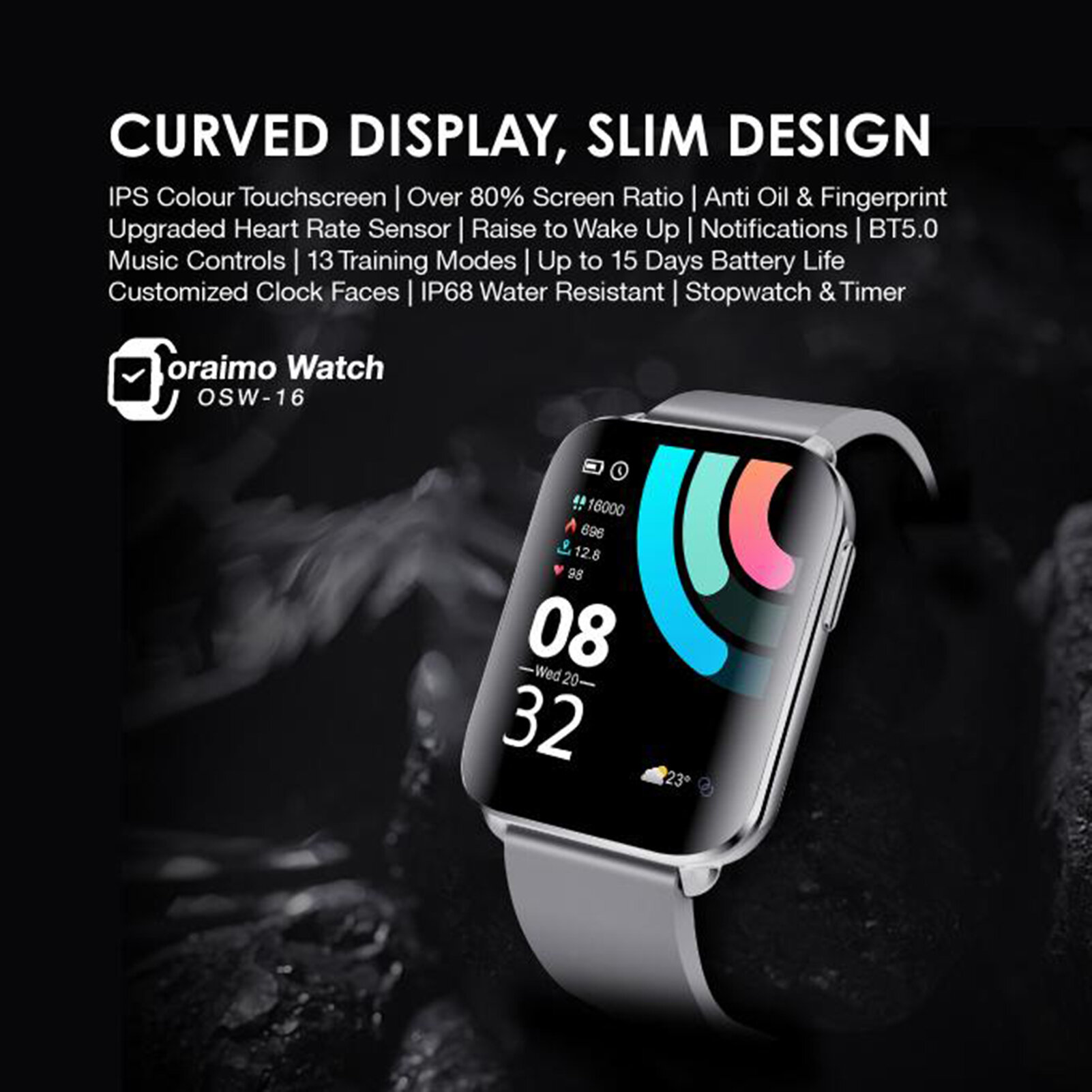 Смарт-часы oraimo osw-16 с bluetooth 5 . 0, экраном 1 . 69 ips, защитой от воды ip68, записью движений и мониторингом сна
