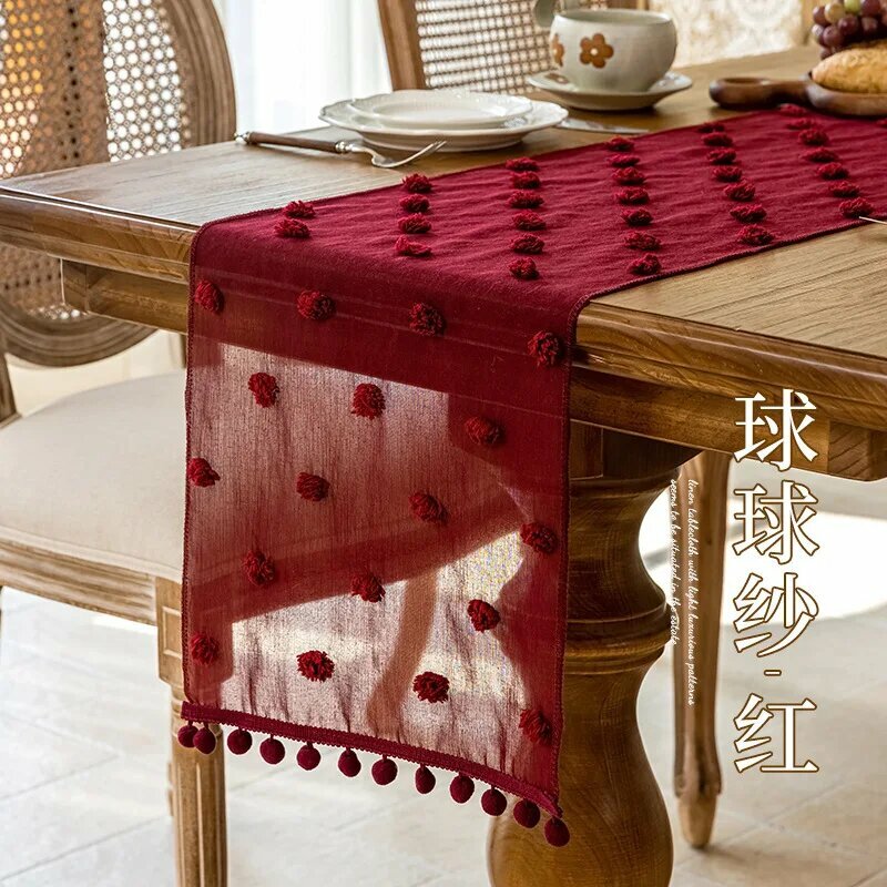 Кружевная дорожка для стола, полиэстер/хлопок Бордовый, 35x180cm, red