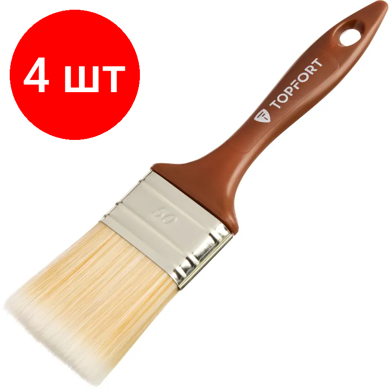 Комплект 4 штук, Кисть плоская по дереву TOPFORT Delicate 50х15
