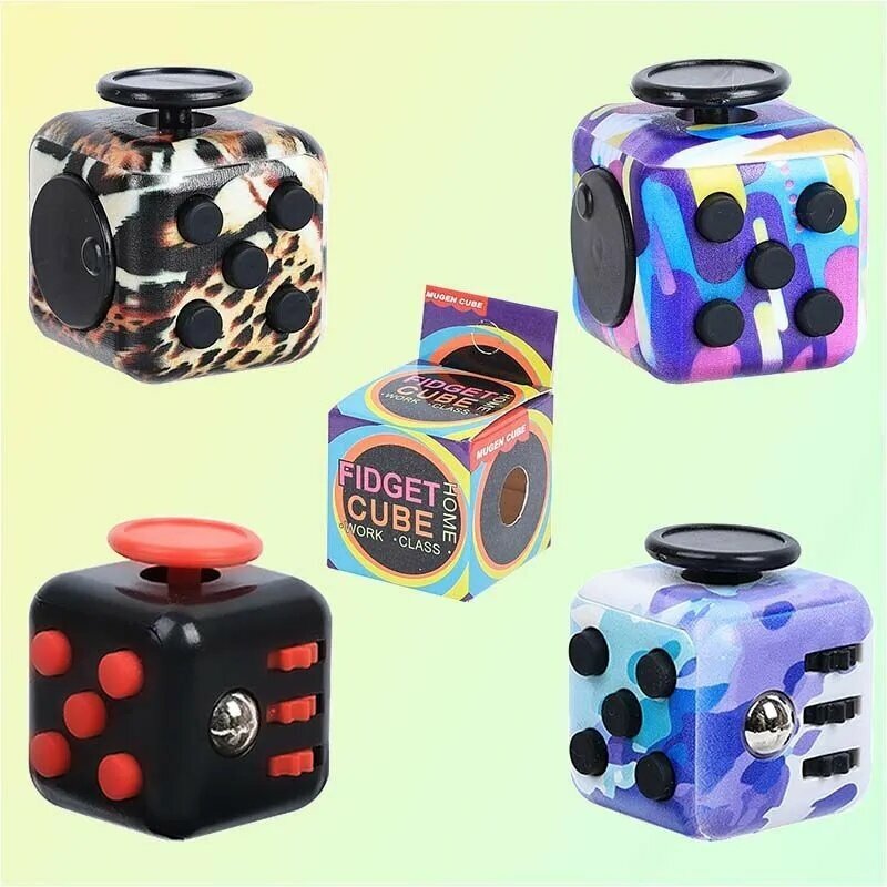 Фиджет куб (Fidget Cube), набор из 4 шт, синий антистресс-кубик с кнопками для рук, успокаивающая игрушка для снятия стресса