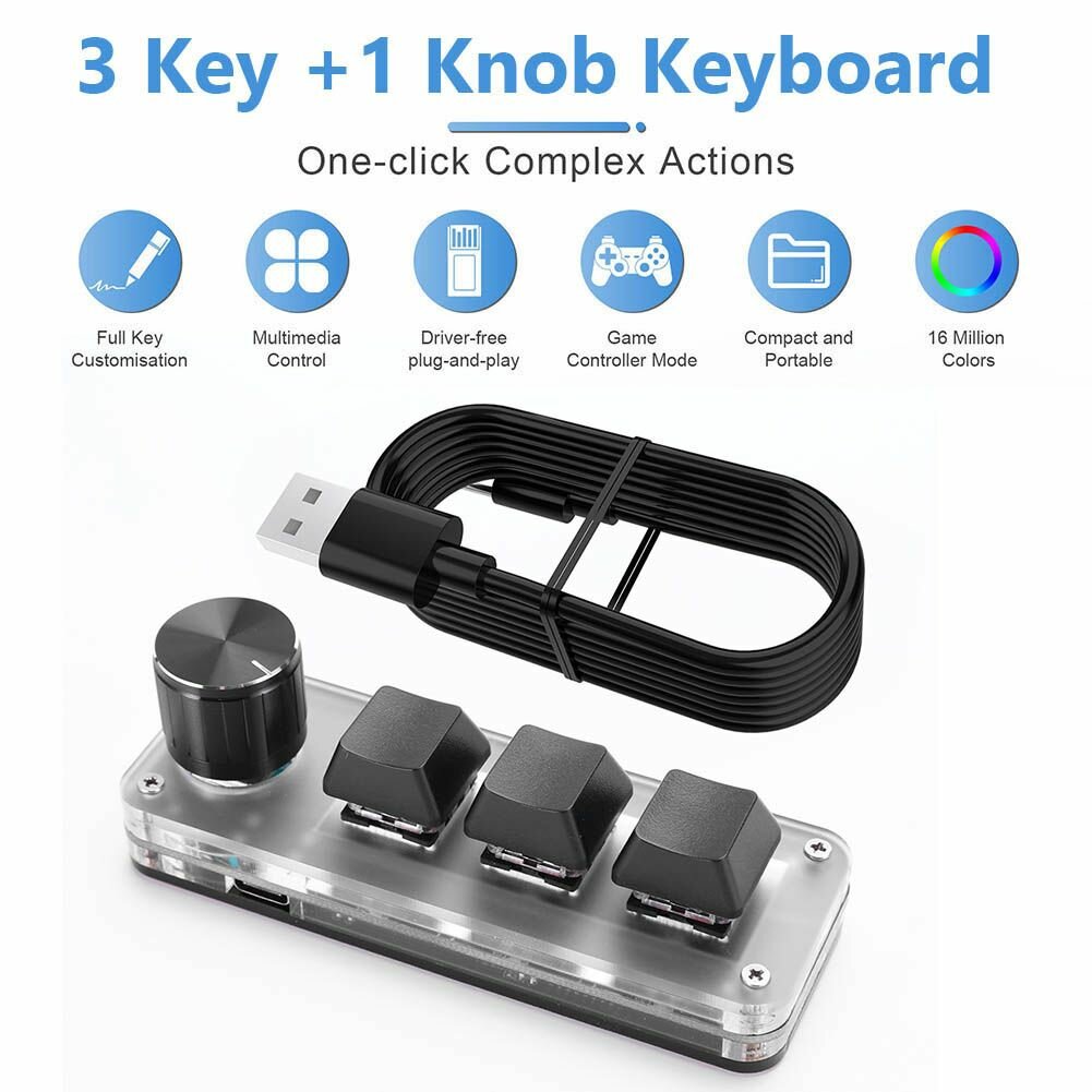 Клавиатура проводная 3 Keys, Английская раскладка, черный