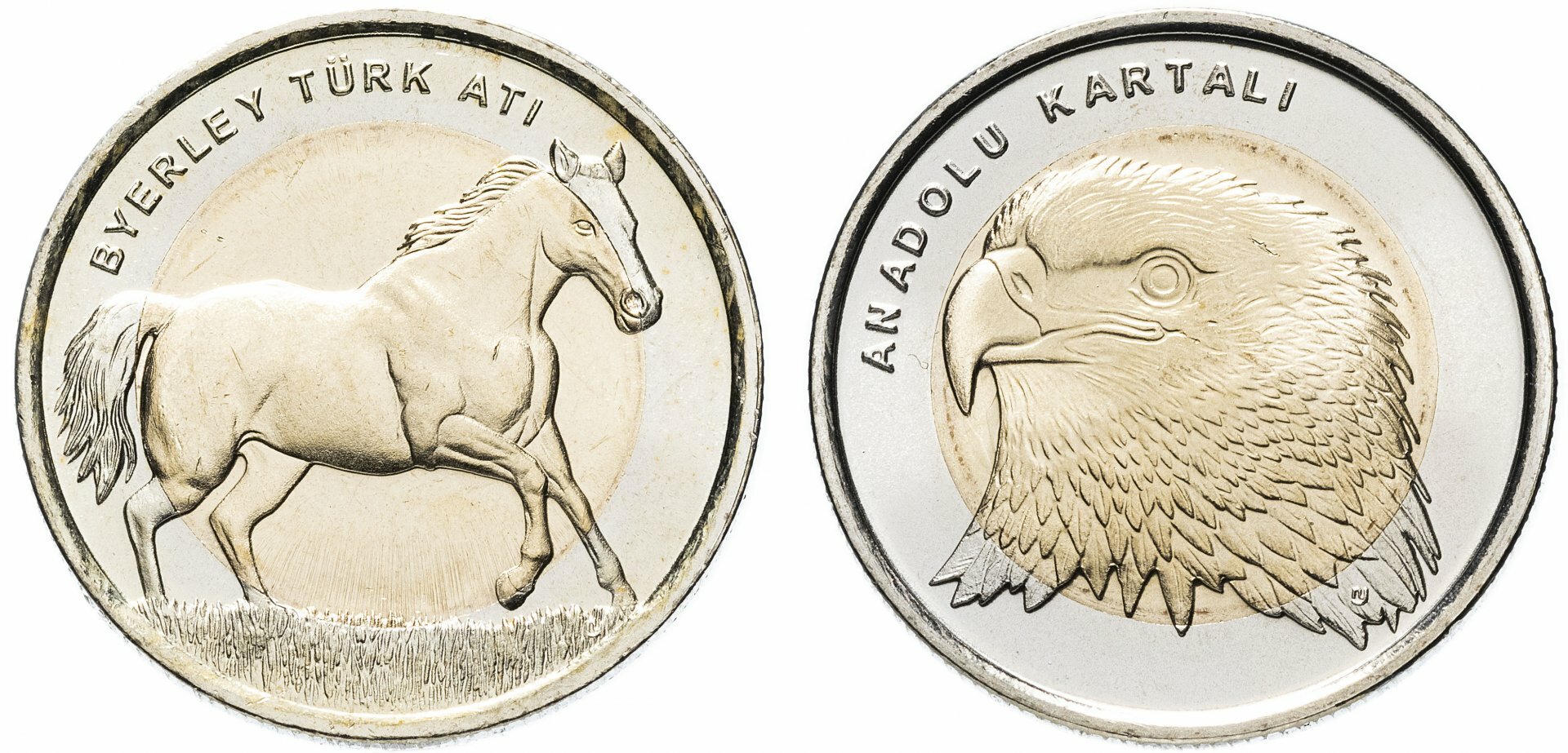 Турция набор монет 1 лира 2014 2 штуки Орел и Лошадь, Биметалл, в сохранности UNC