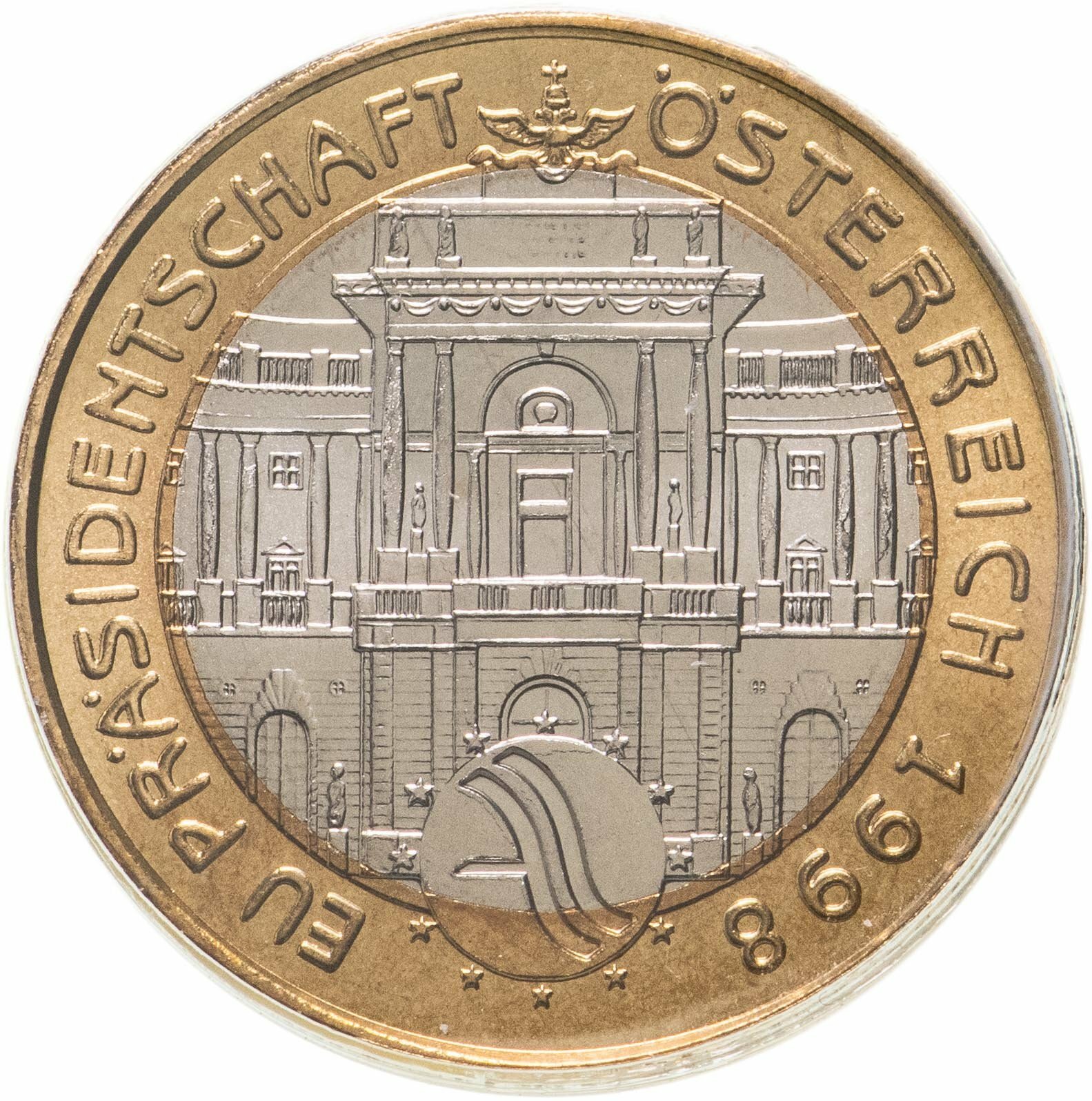 Австрия 50 шиллингов shillings 1998 "Председательство Австрии в ЕС", Биметалл, в сохранности UNC