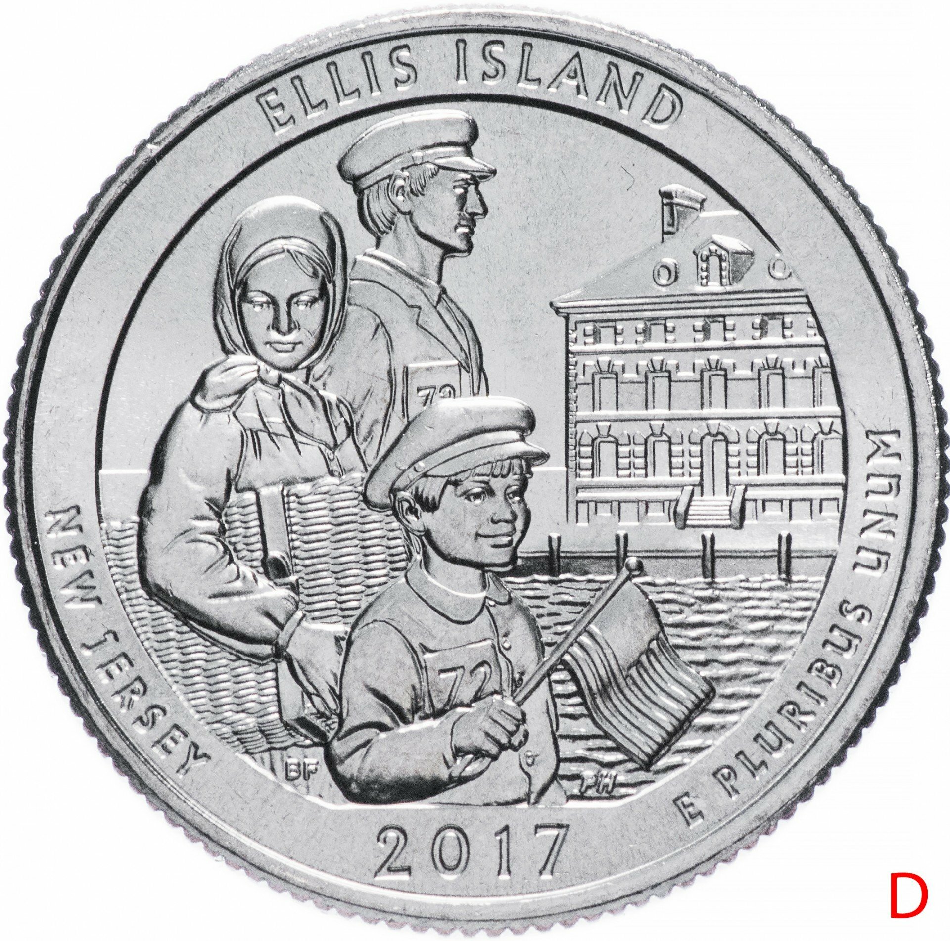 США 1/4 доллара 2017 D "Прекрасная АмерикаНациональный монумент острова Эллис 39-й парк", Медь, в сохранности UNC