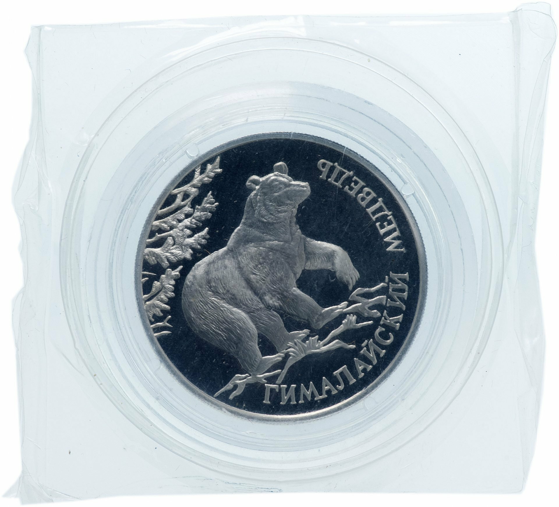 1 рубль 1994 ЛМД Proof "Гималайский медведь - красная книга" в запайке, Серебро 900