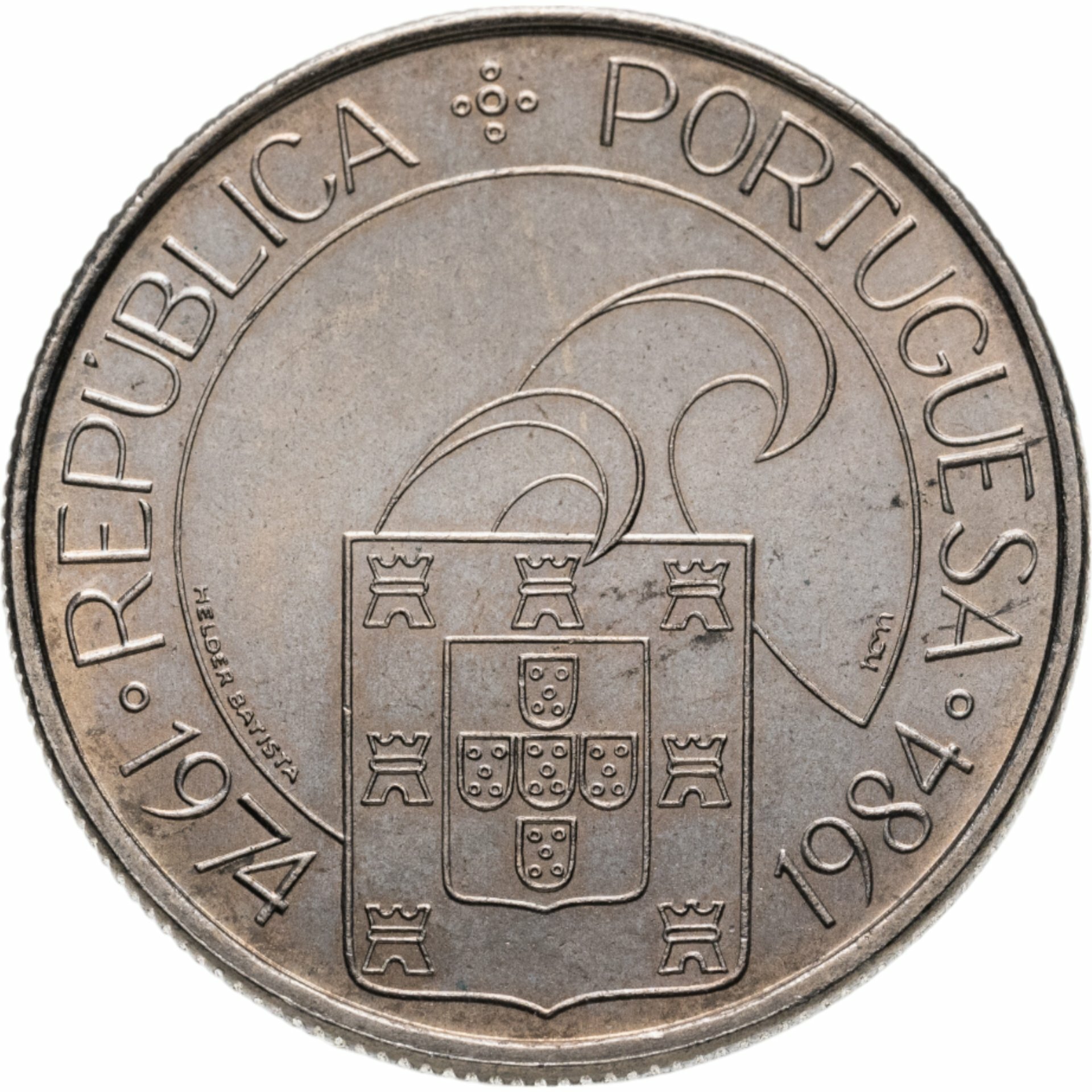 Португалия 25 эскудо 1984 "10 лет революции", Мельхиор медь-никель, в сохранности AU-UNC