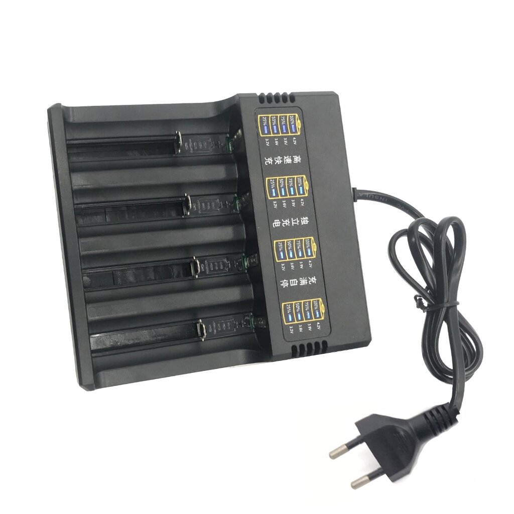 Интеллектуальная 4-канальная док-станция для зарядки аккумуляторов 18650 26650 21700 с кабелем