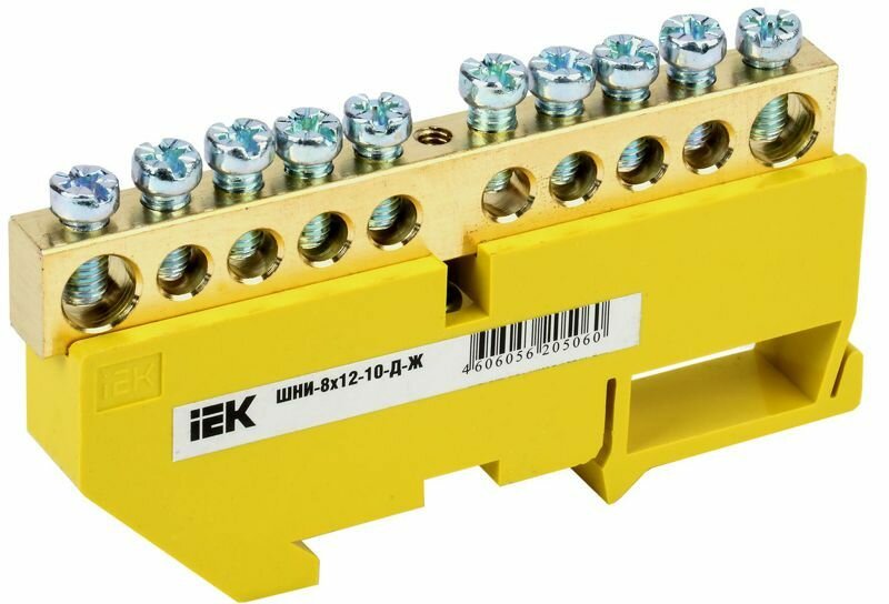 Шина PE «земля» на DIN-изол. ШНИ-8х12-10-Д-Ж IEK YNN10-812-10D-K05