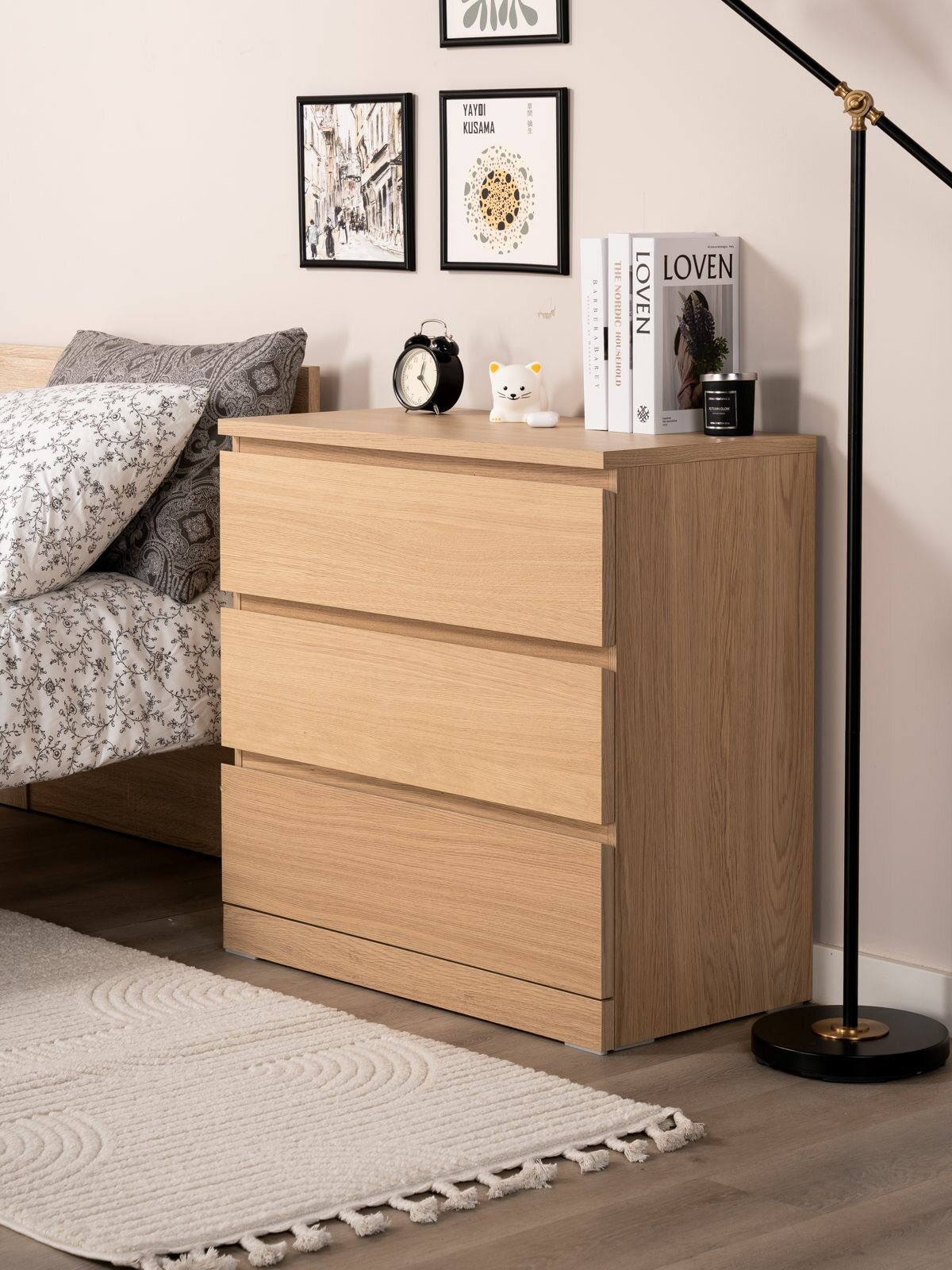 Комод Варма, 3 ящика, 80х78х40 см, шпон натурального дерева, дуб беленый, ГУД лакк