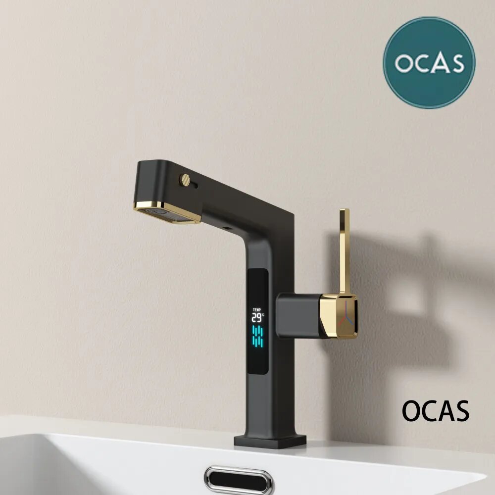 OCAS Смеситель для раковины кран для ванной с гибким изливом цифровой дисплей E-B67
