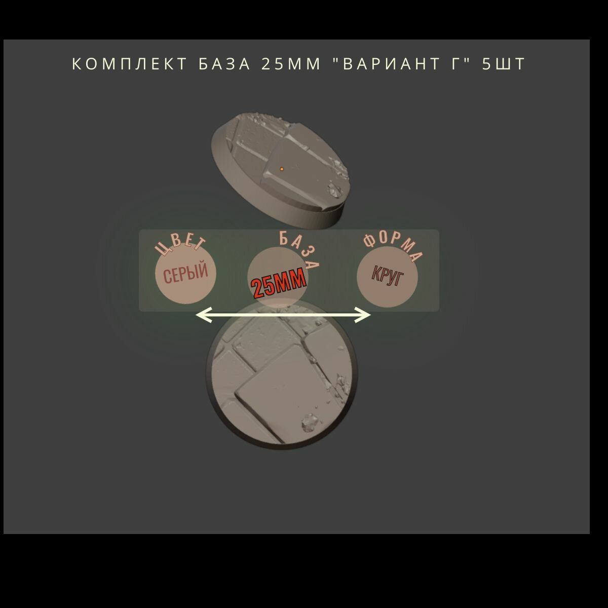 Комплект База круг 25мм "Вариант Г" 5шт ДнД DnD миниатюры из набора "Гоблины Чёрной Орды"
