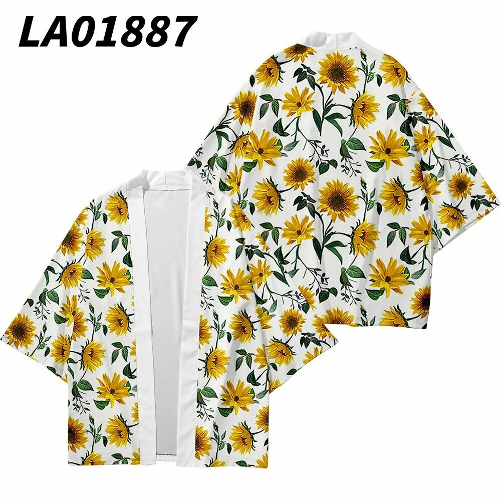Мужской полиэстеровый хаори с принтом подсолнухов Желтый, 6XL, 4