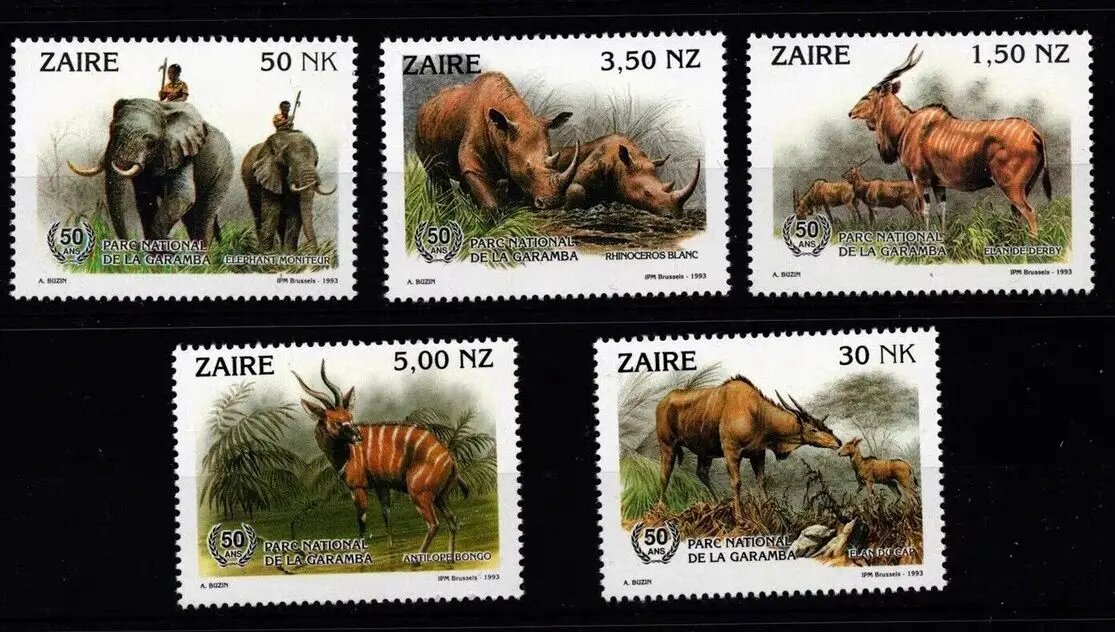5 шт./компл. почтовые марки Zaire 1993 с дикими животными