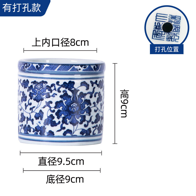 Цзиндэчжэнь сине-белый фарфор, керамический цветочный горшок с переплетенными лотосами, антикварный сине-белый фарфоровый вазон, цветочная композиция, керамический цветочный горшок, подставка для ручек