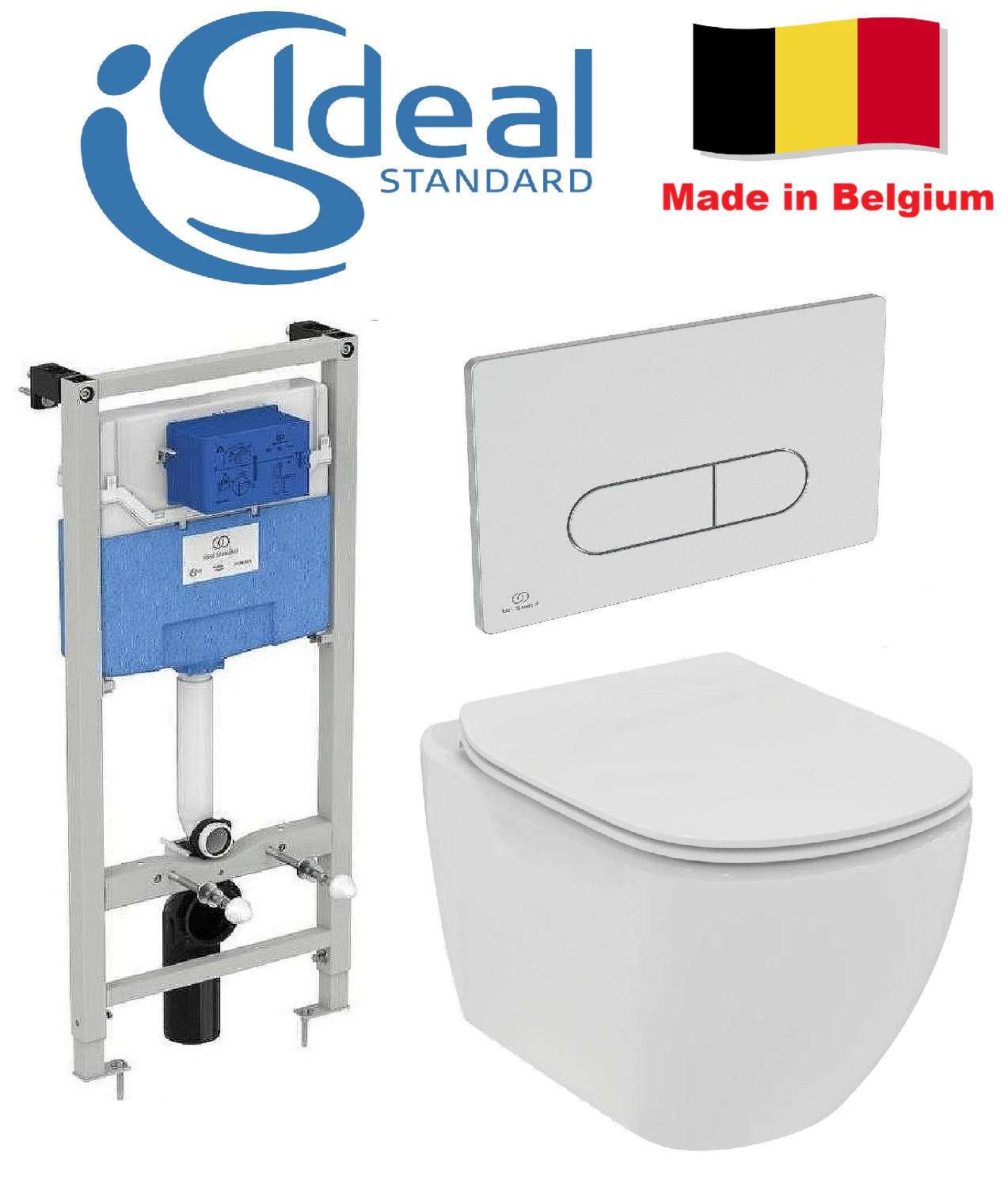 ПЭК: Инсталляция Ideal Standard PROSYS FRAME R020467 с панелью смыва хром матовый R0115JG и унитаз Ideal Standard Tesi T53601 с сиденьем T552201 микролифт (оригинал)