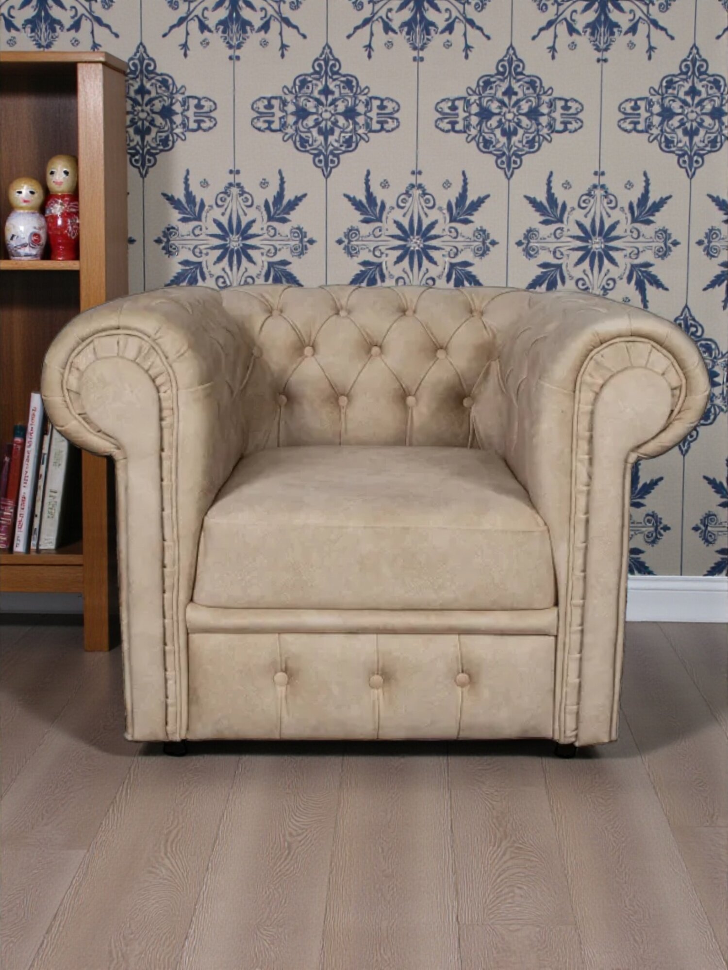 Кресло мягкое нераскладное Честер, велюр Lambre 08 бежевое, 100х85х75 см