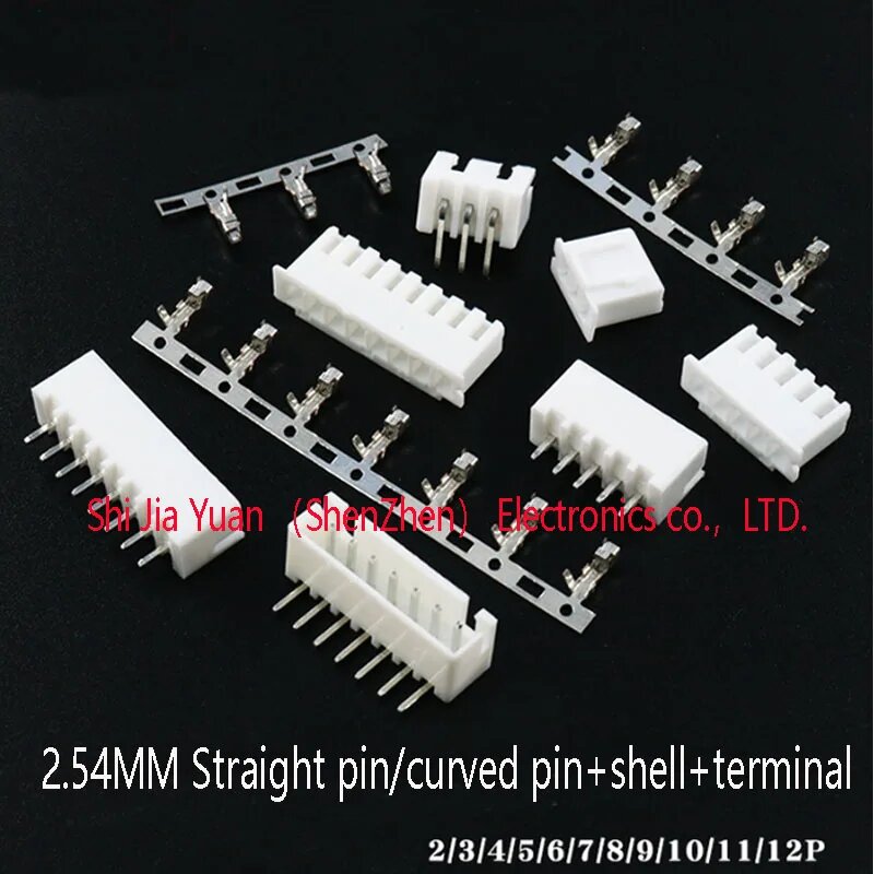 Набор из 10 разъемов XH2.54: 2-контактные, 3-контактные, 4-контактные, 5-контактные, шаг 2.54 мм, корпус, штыревой разъем, изогнутые выводы, разъемы JST, адаптеры для проводов