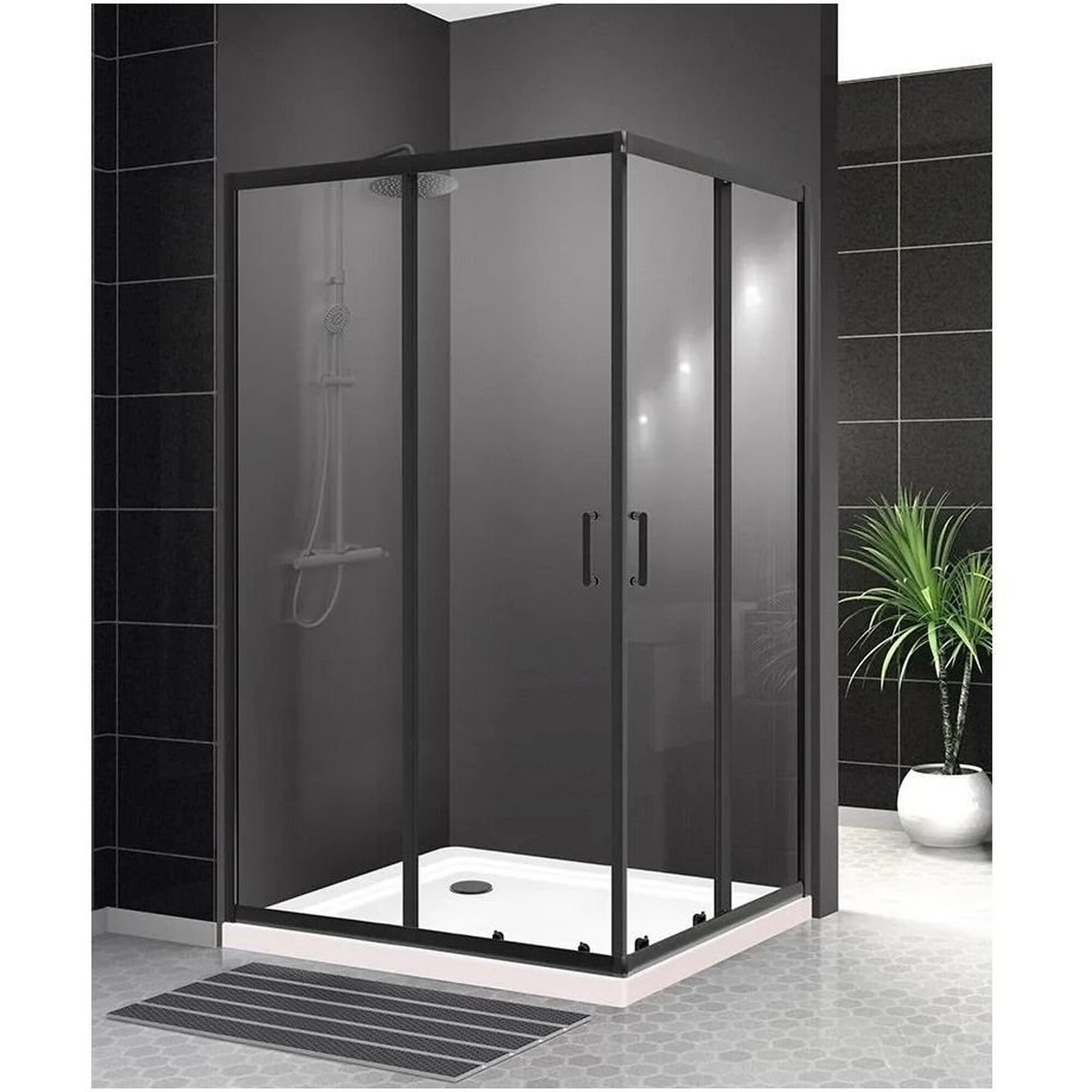 Душевой уголок BelBagno UNO-195-AH-2-120/100-C-NERO черный матовый стекло прозрачное 5 мм (1200х1950х1000)