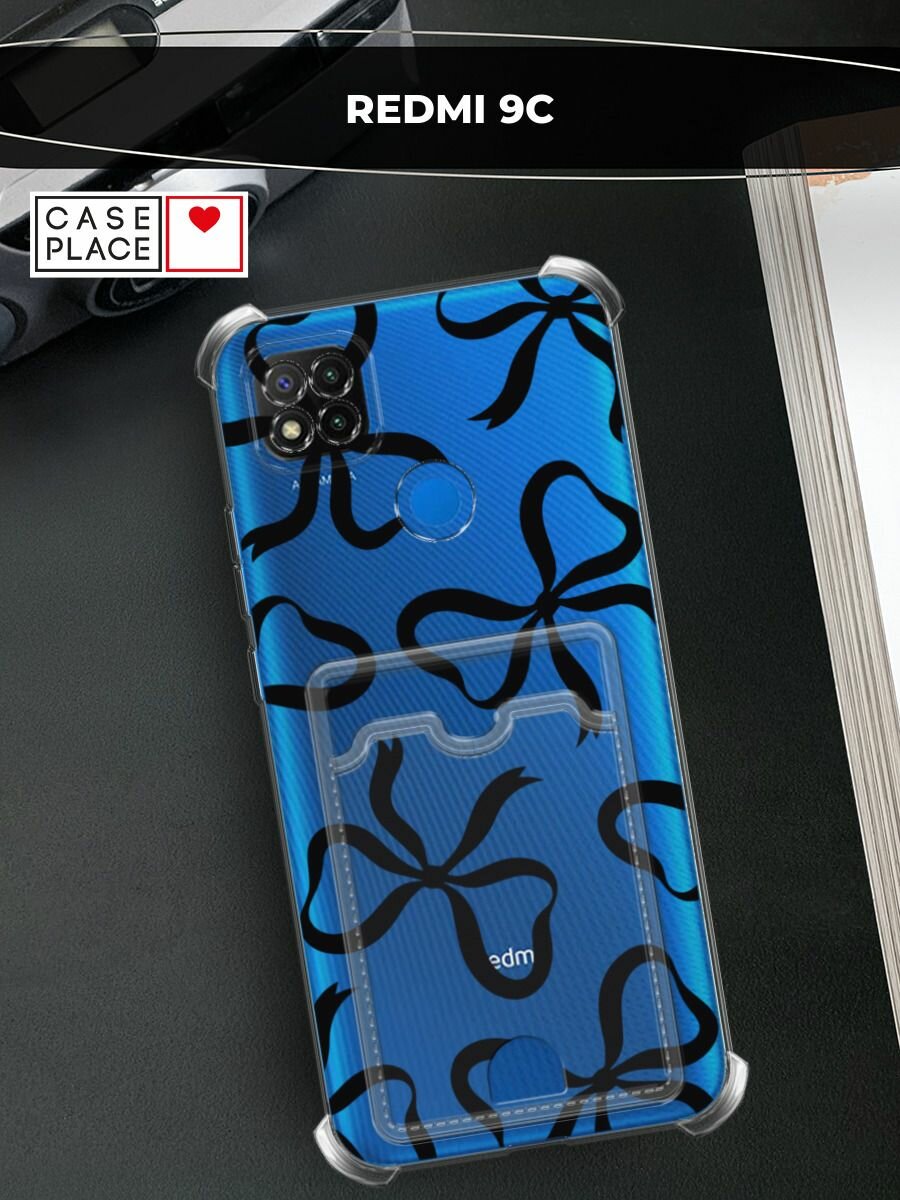 Чехол на Xiaomi Redmi 9C (Сяоми Редми 9C) с картой и принтом Черные бантики