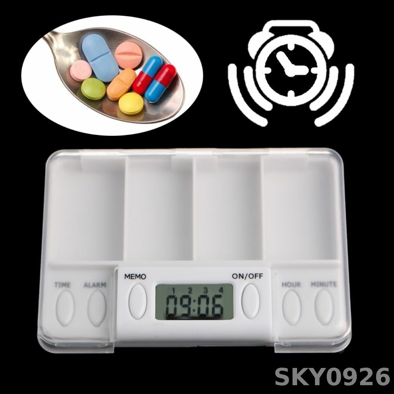 Напоминание о таблетках, лекарство, будильник, таймер, электронная коробка для органайзера, 4 сетки