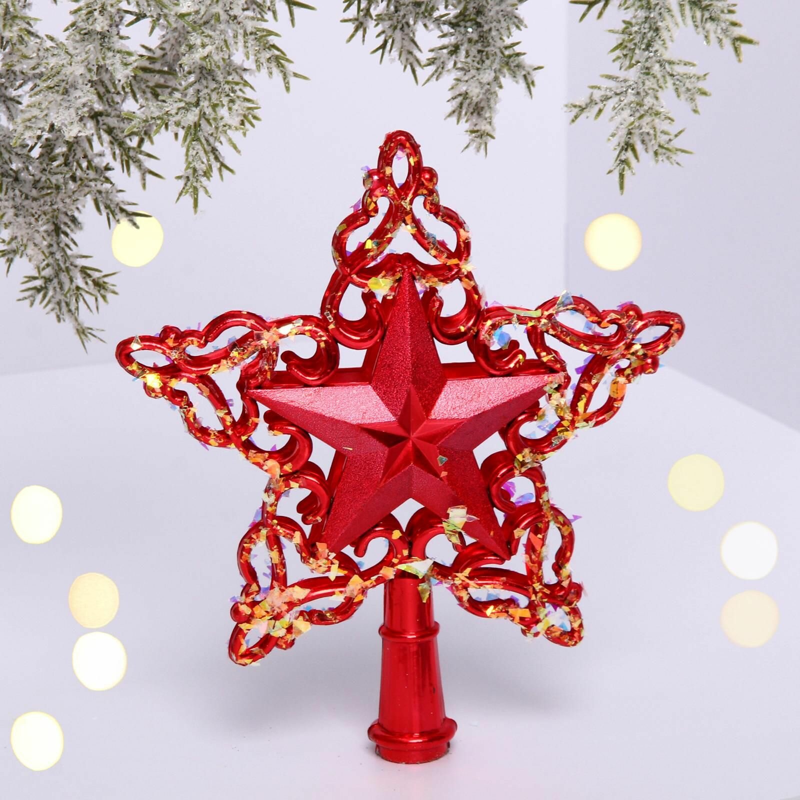 Звезда на ёлку Серпантин "Снежная звезда" 15 см, Красная