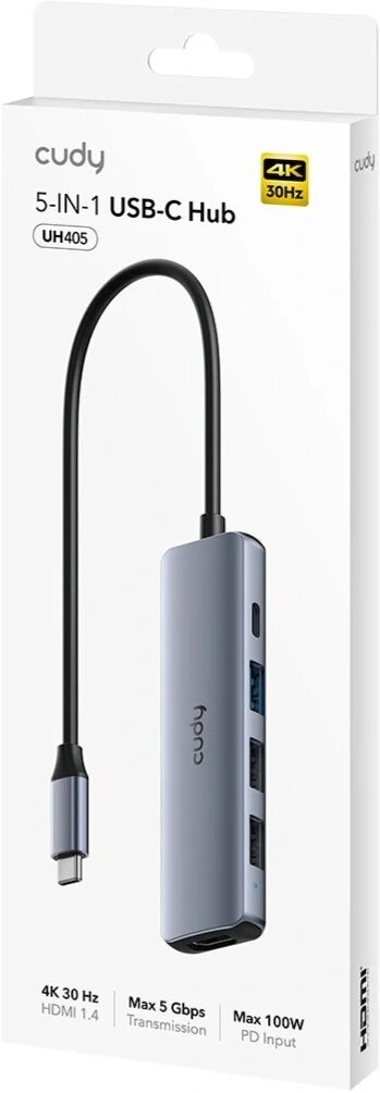 Разветвитель USB-C Cudy UH405 3порт. серебристый