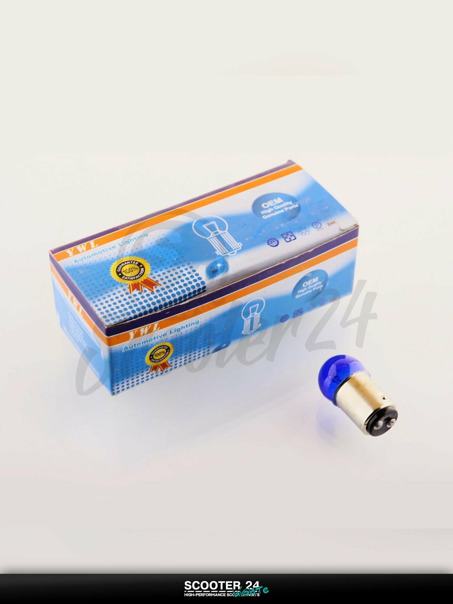 Лампа S25 (двухконтактная) 12V 10W/5W для мототехники универсальная (стоп, габарит) (синяя) "YWL"