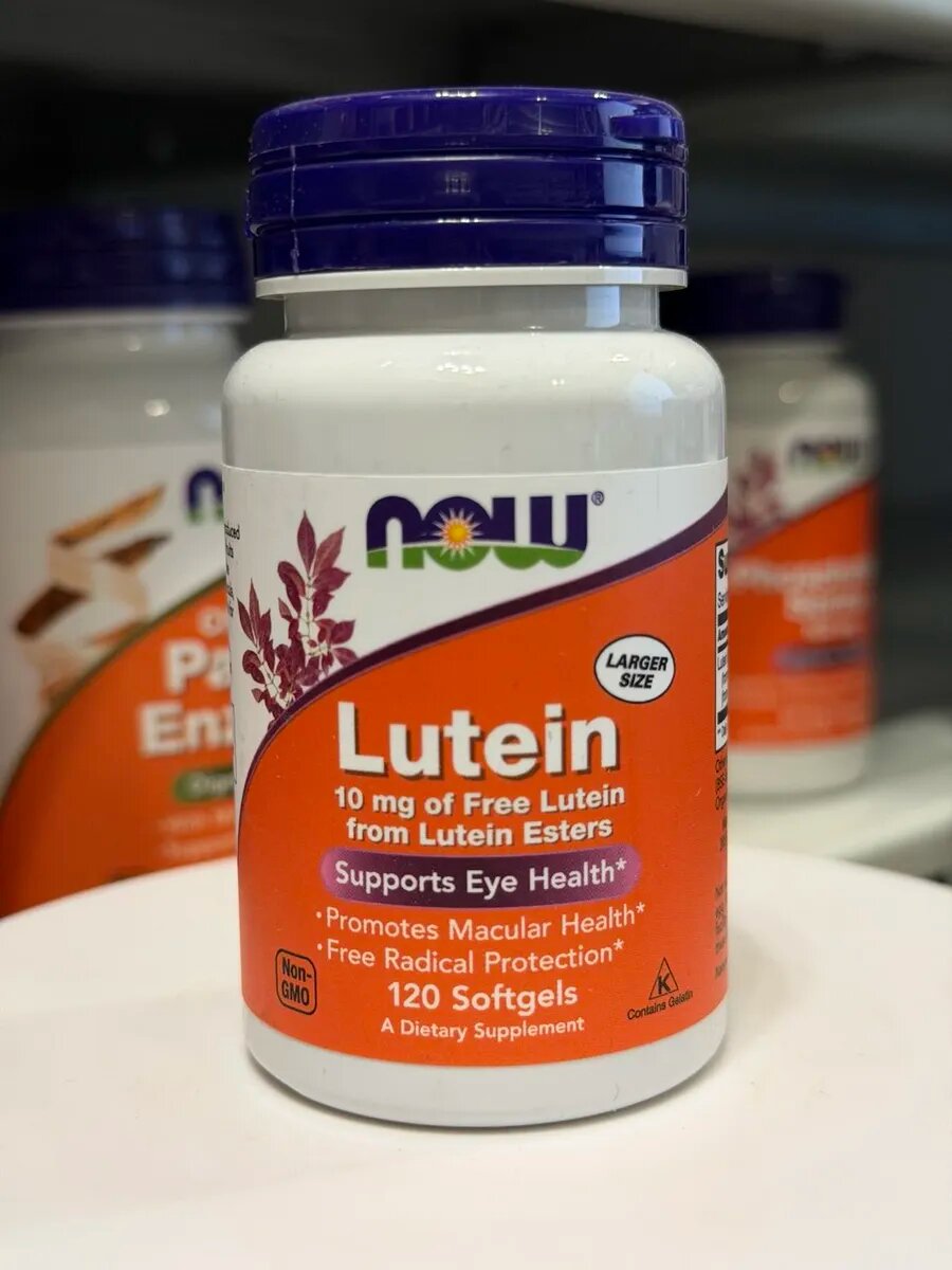 NOW Lutein 10 mg - лютеин для защиты зрения, здоровья глаз и антиоксидантной поддержки, 120 гелевых капсул