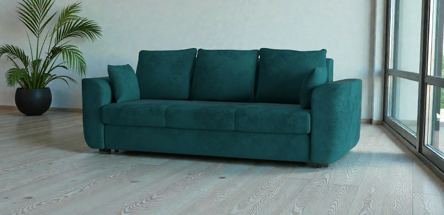 Диван-кровать Storn, Независимый пружинный блок, Антивандальный велюр, Механизм еврокнижка, Цвет : Изумрудный