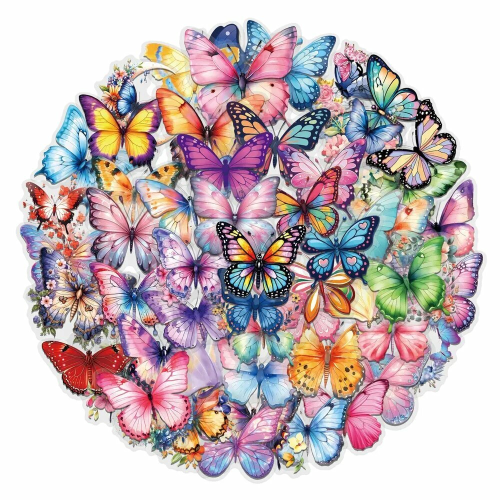 Многоразовые Наклейки 50 шт. Цветные бабочки Наклейки