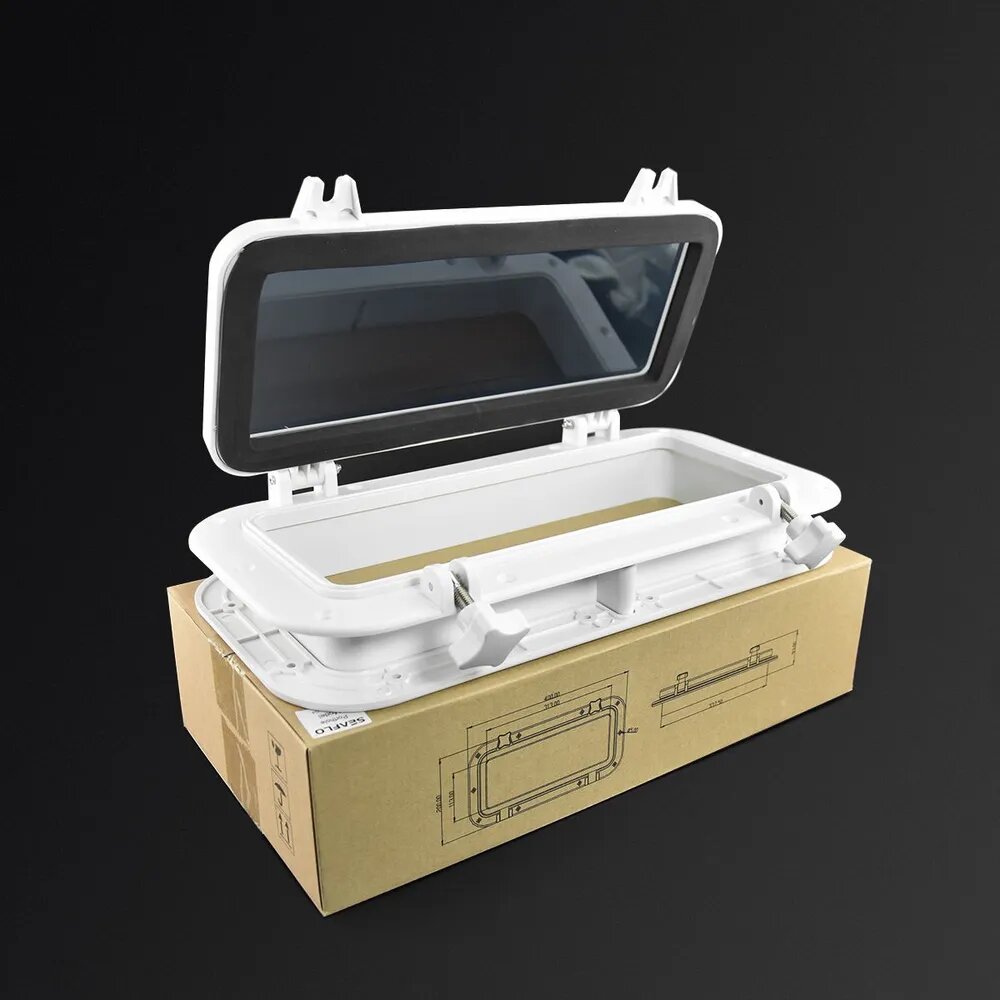 Иллюминатор для лодки 40x20cm из ABS пластика, светло-серый, открывается на 180 градусов — фото 1